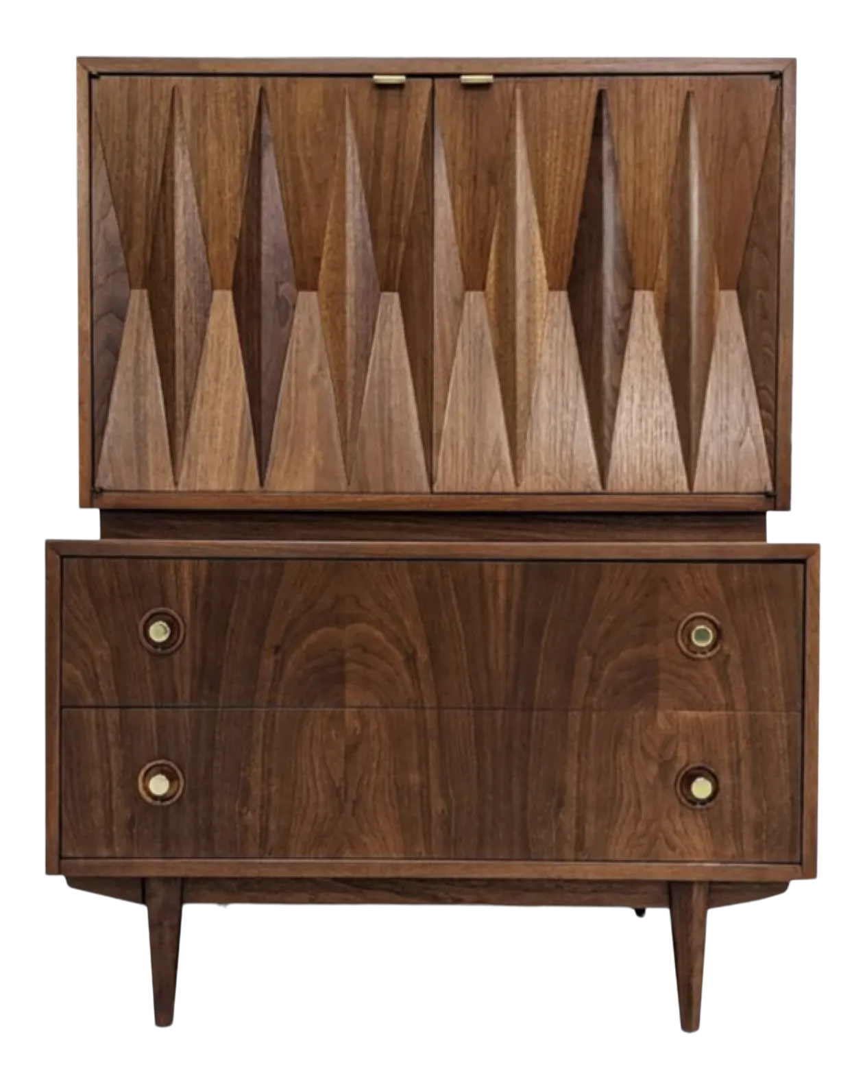 Albert Parvin for American of Martinsville Harlequin Walnut High Boy ...