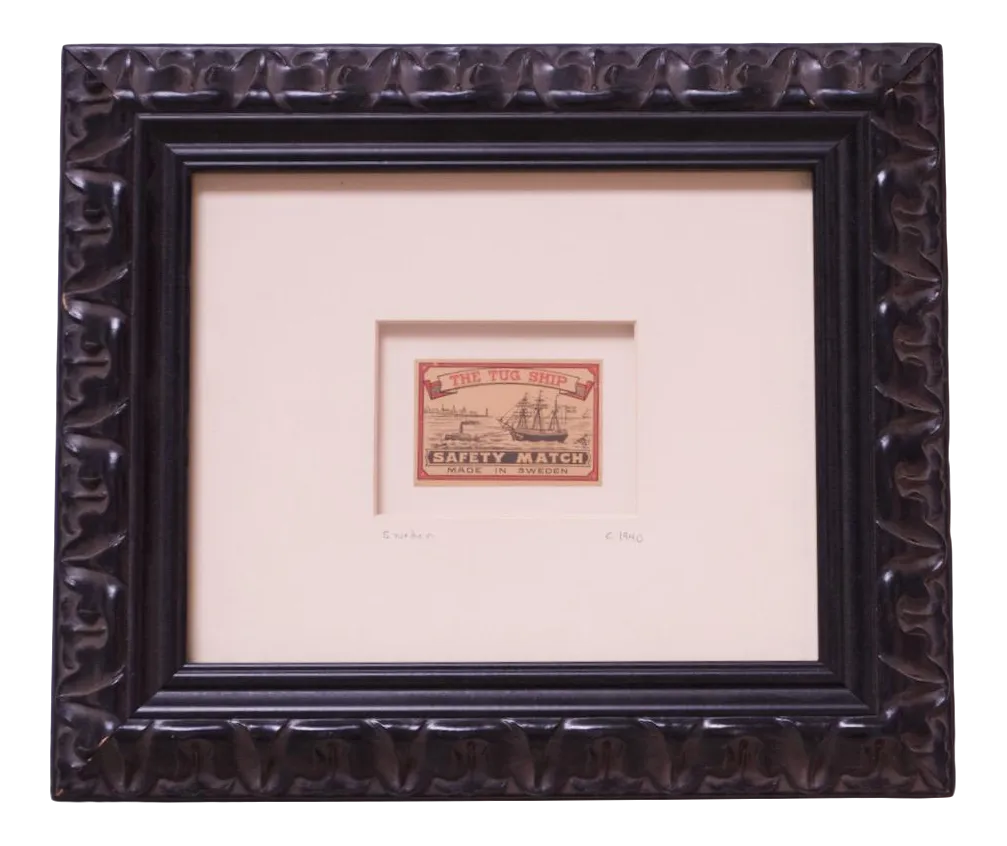 1940s Swedish Framed "Tug Ship Safety Match" Box Label | Chairish