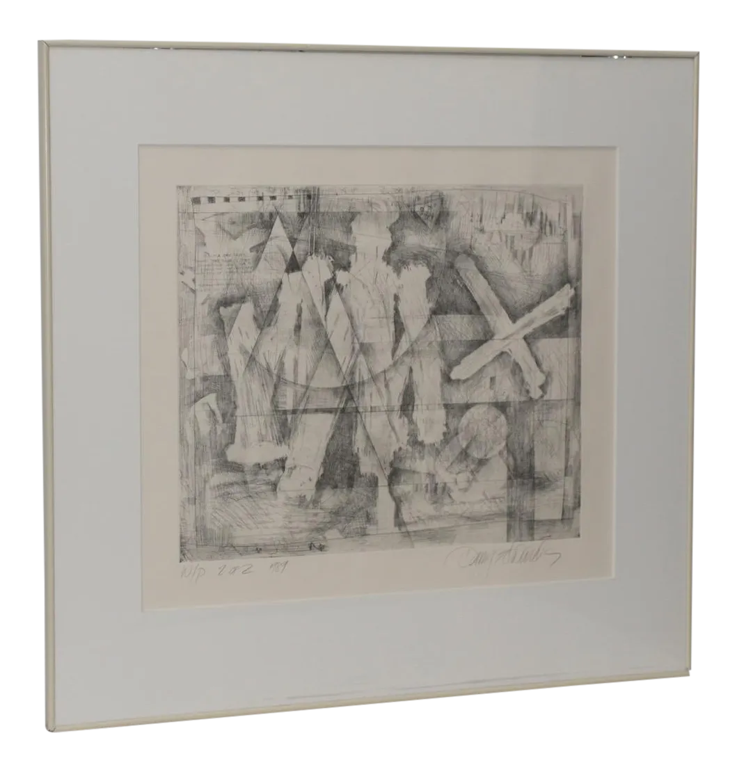 Danny Edwards Abstract Black & White Etching C.1989 | Chairish