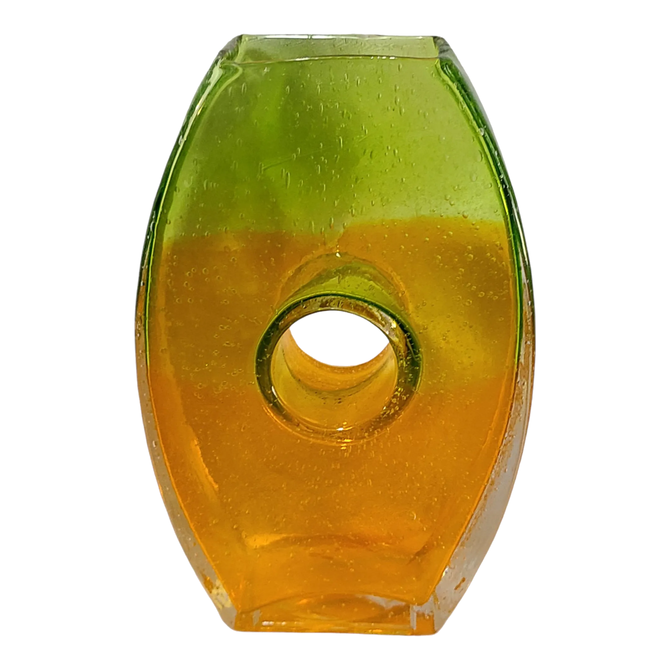 Vintage Margie’s Garden Hand Blown Bubble Art Glass Vase Green & Orange ...