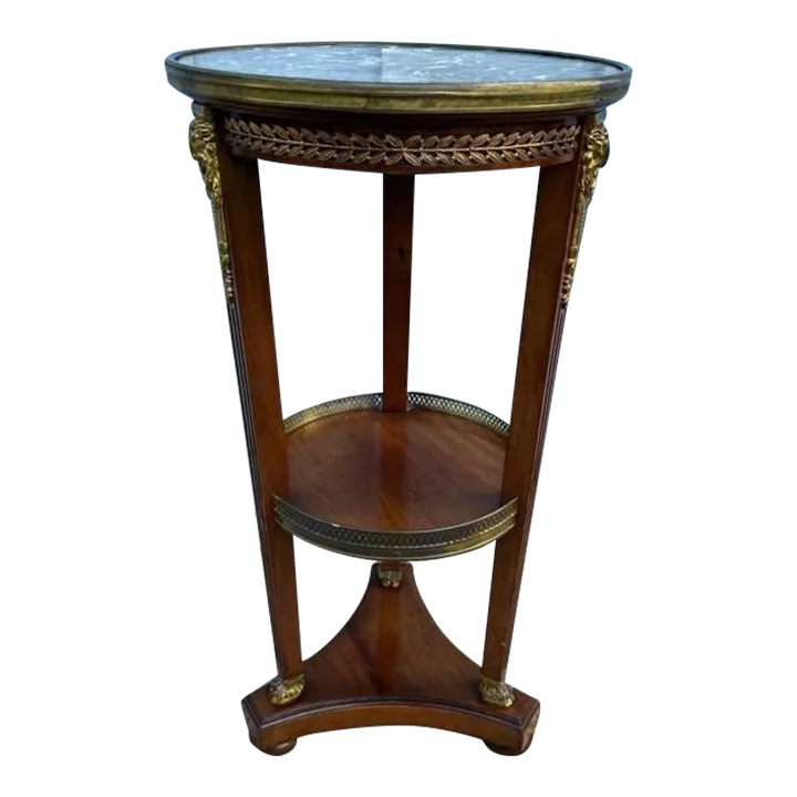 19th Century Empire Style Brass Mounded Mahogany Green Marble Inset Top ...