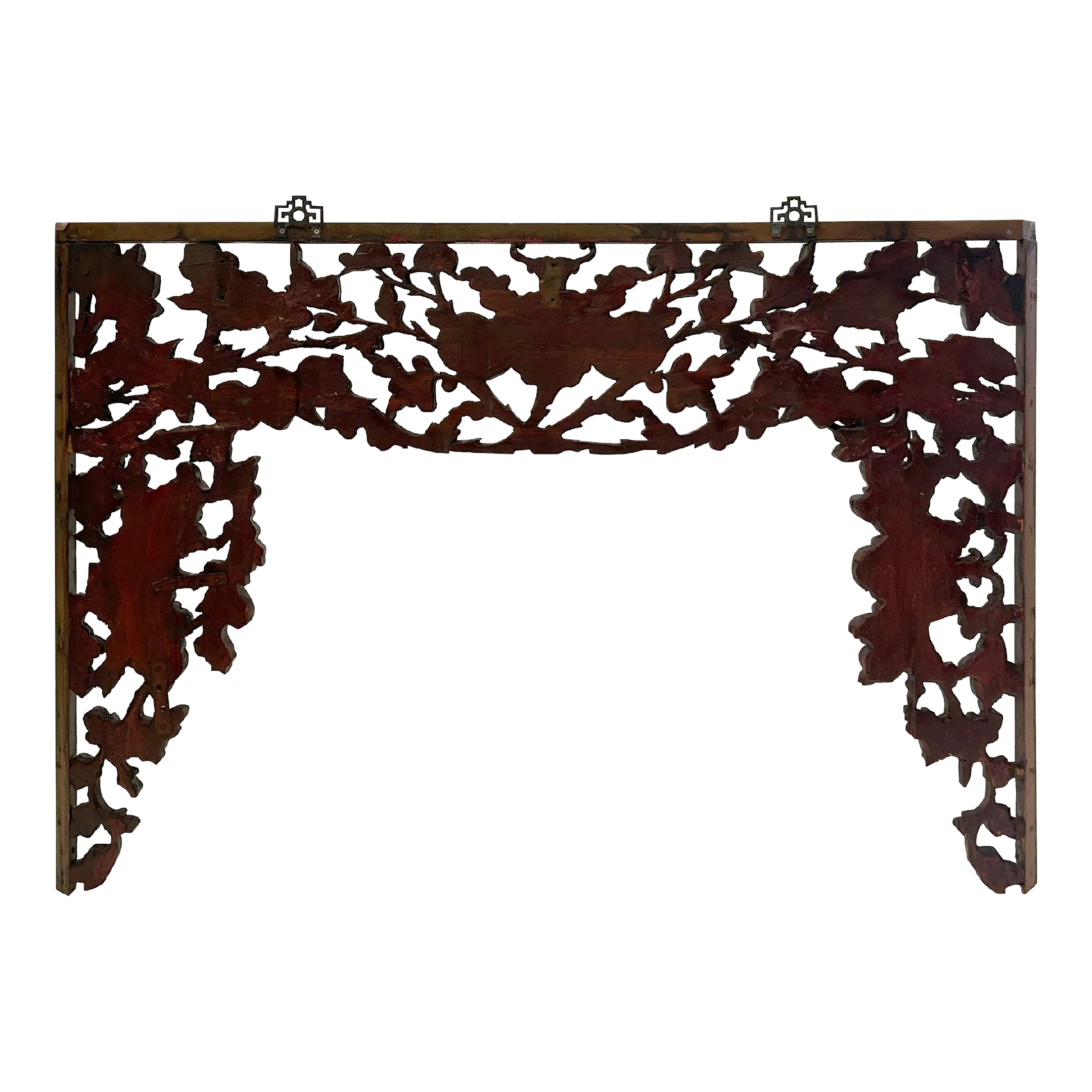 Chinese Vintage Golden Relief Flower Carving Arch Shape Wood Wall Art ...