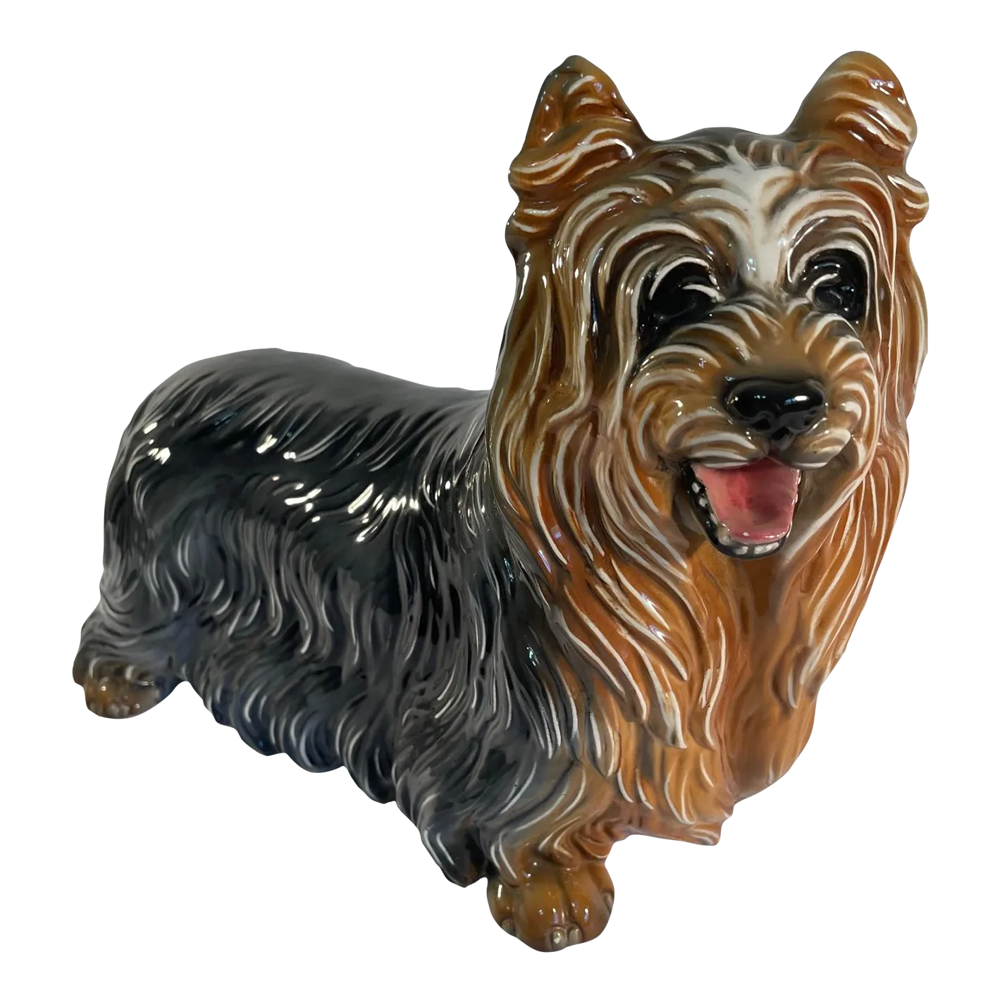1980s Ronzan Italian Glazed Ceramic Yorkshire Terrier Dog | Chairish