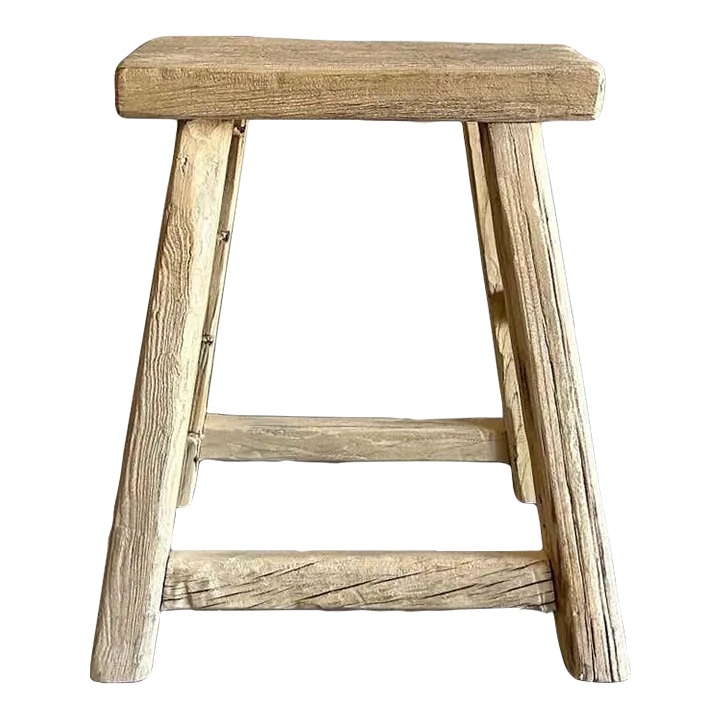 Reclaimed Elm Wood Stool | Chairish