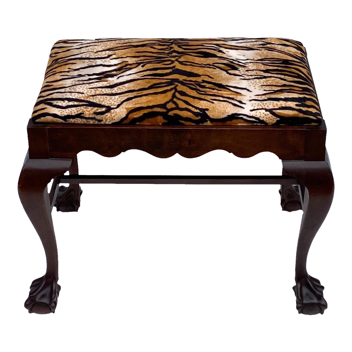 1940s Georgian Style Mahogany Ball and Claw Bench / Ottoman in Tiger ...