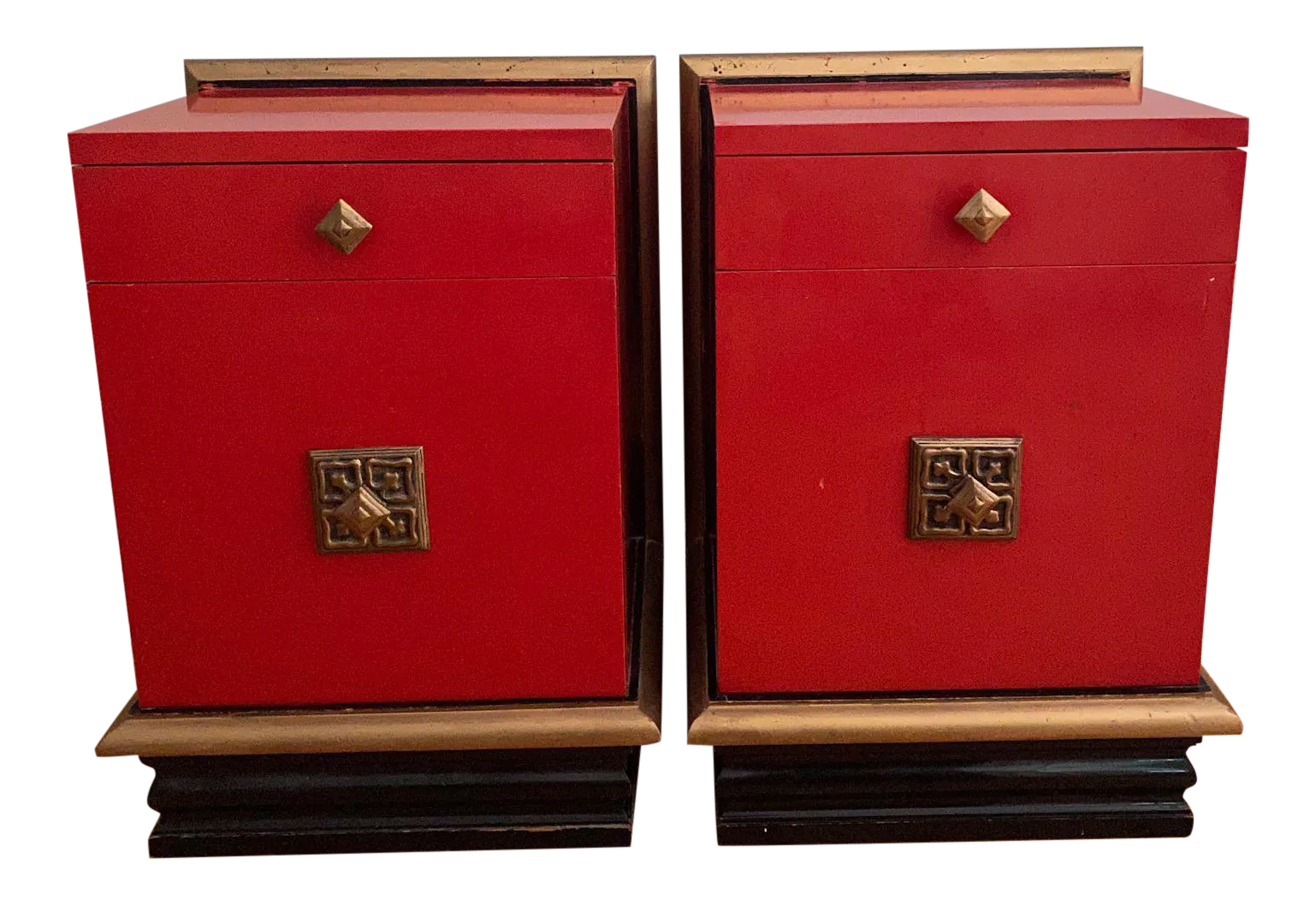 Hollywood Regency Red Lacquer Side Tables - a Pair | Chairish