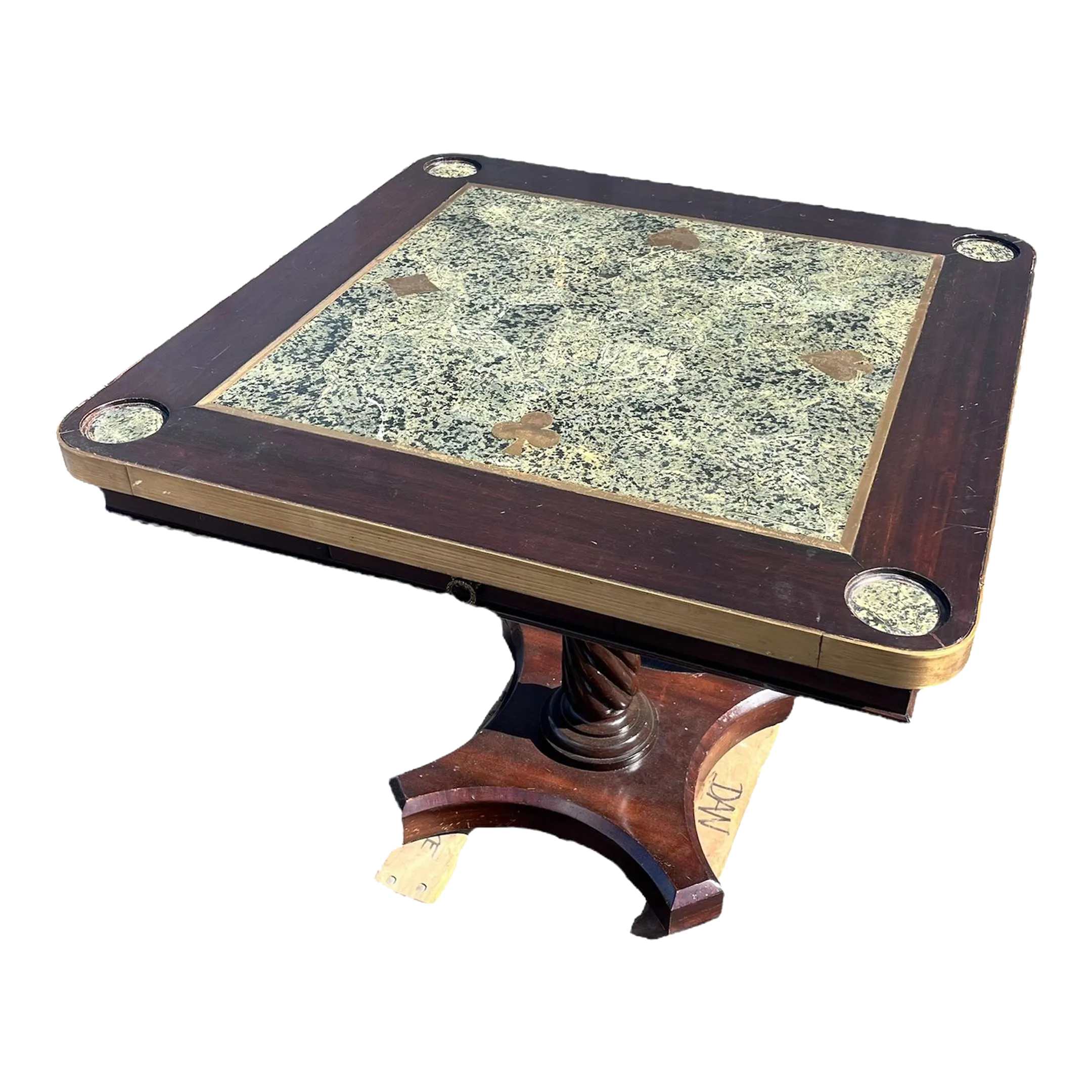 1970’s Maitland Smith Game Table Wood / Marble Top With Brass Inlay of ...