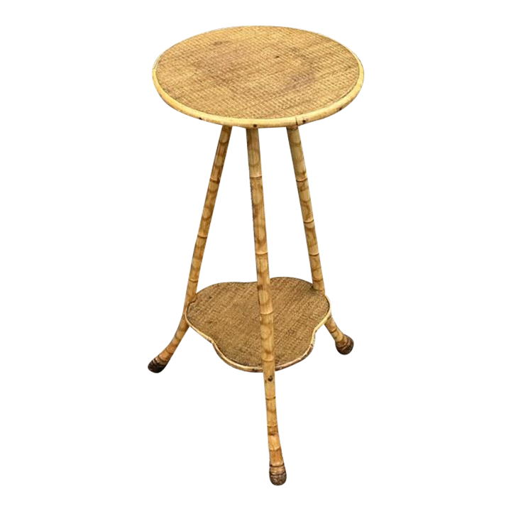 Vintage Boho Bamboo Tripod Side Table | Chairish