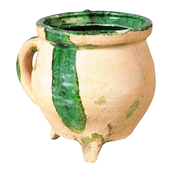 19th Century French Provincial Pottery Cooking Pot with Partial Green ...
