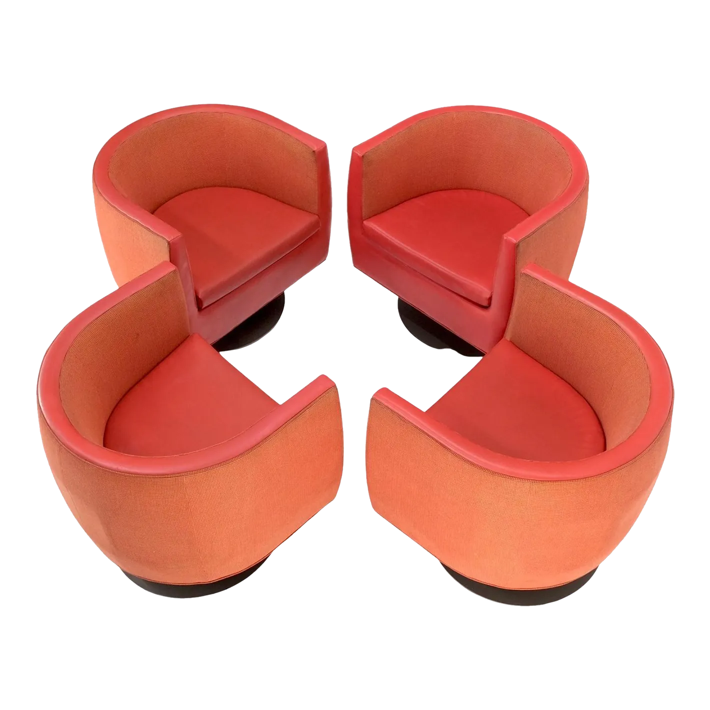 Set of 4 Large Swivel Round Barrel Back Lounge Club Chairs Red ...