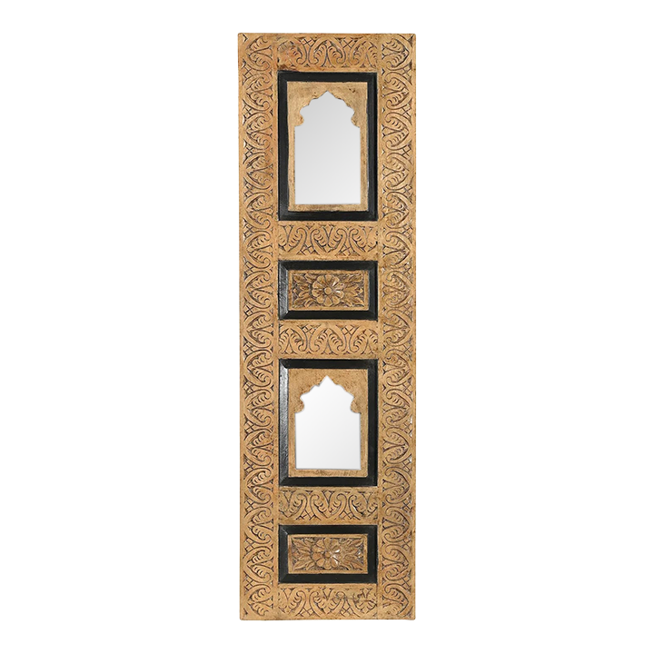 1990s Mediterranean Style Hand Carved Arch Wooden Panel With Mirror ...