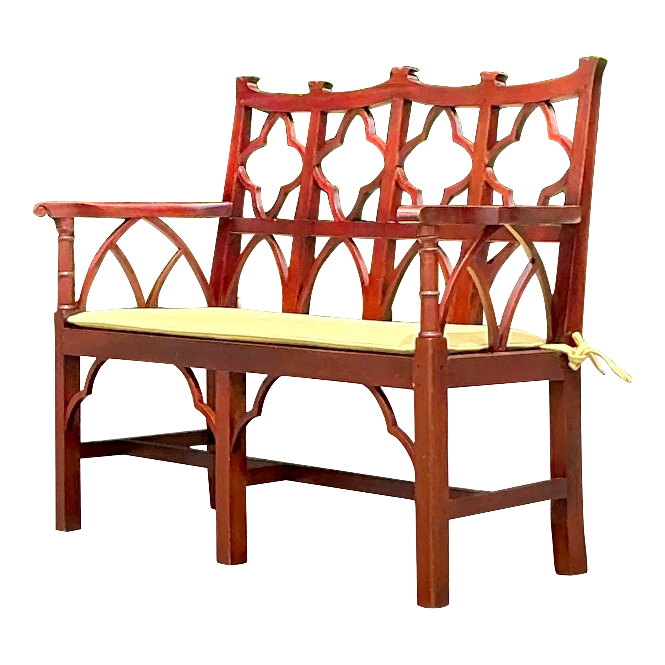 Vintage Regency Chinese Chippendale Wooden Bench | Chairish