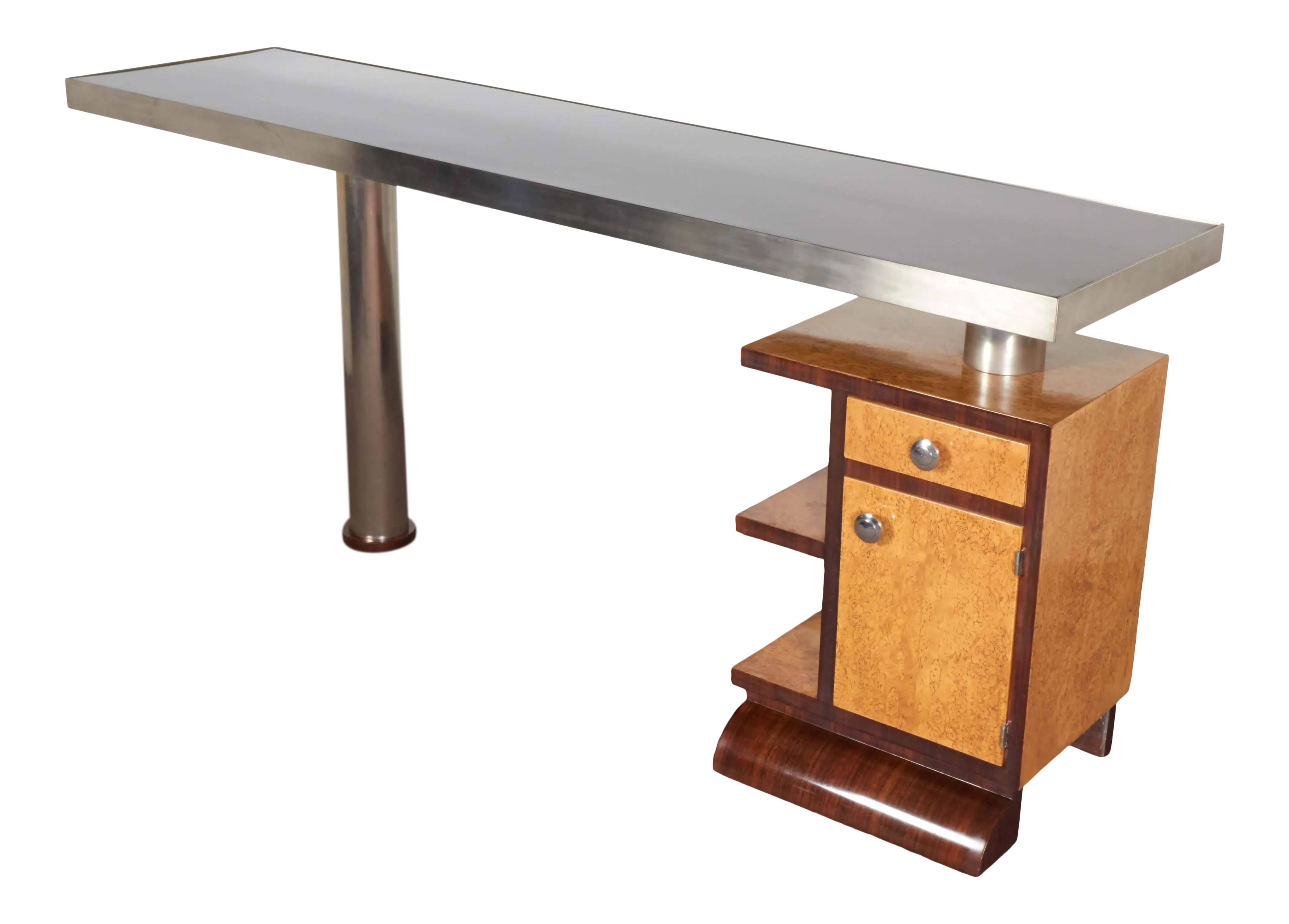 Minimalist Narrow Modular Reversible Desk in Two Tone Wood and Nickel ...