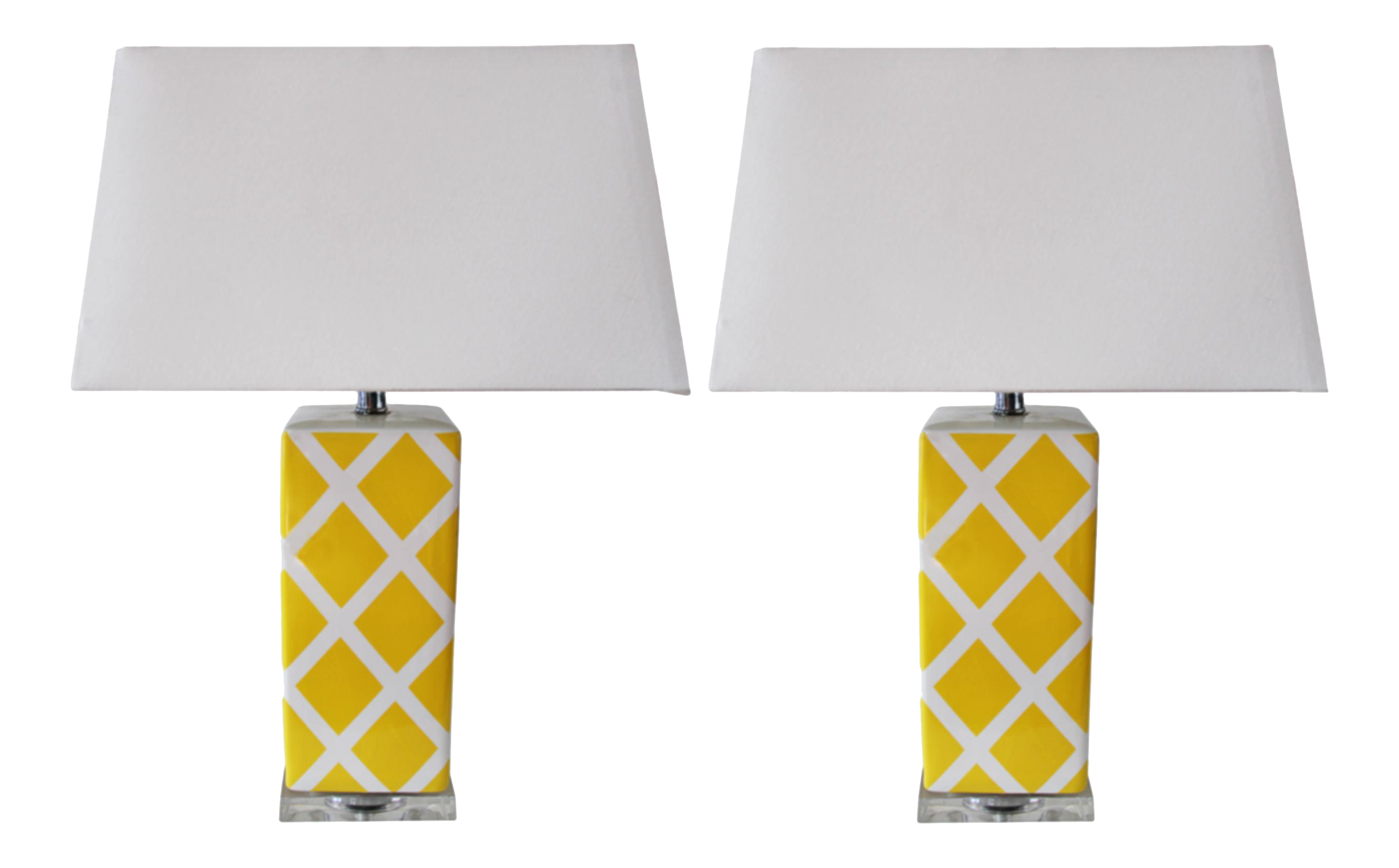 Late 20th Century Yellow and White Diamond Patterned Table Lamps With ...