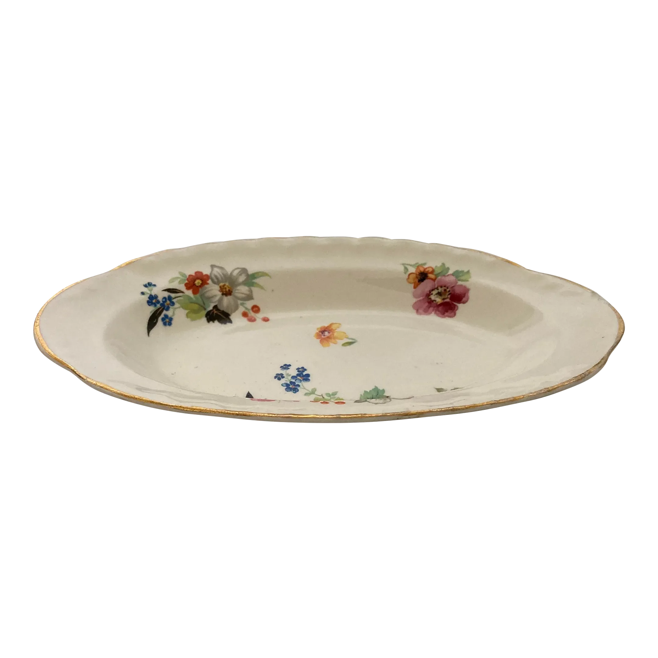 Vintage Pope Gosser Small Oval Dish Platter With Flowers & Gold Rim ...
