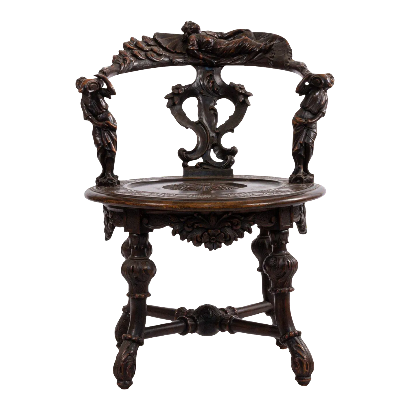 Italian Renaissance Style Round Back Walnut Armchair | Chairish
