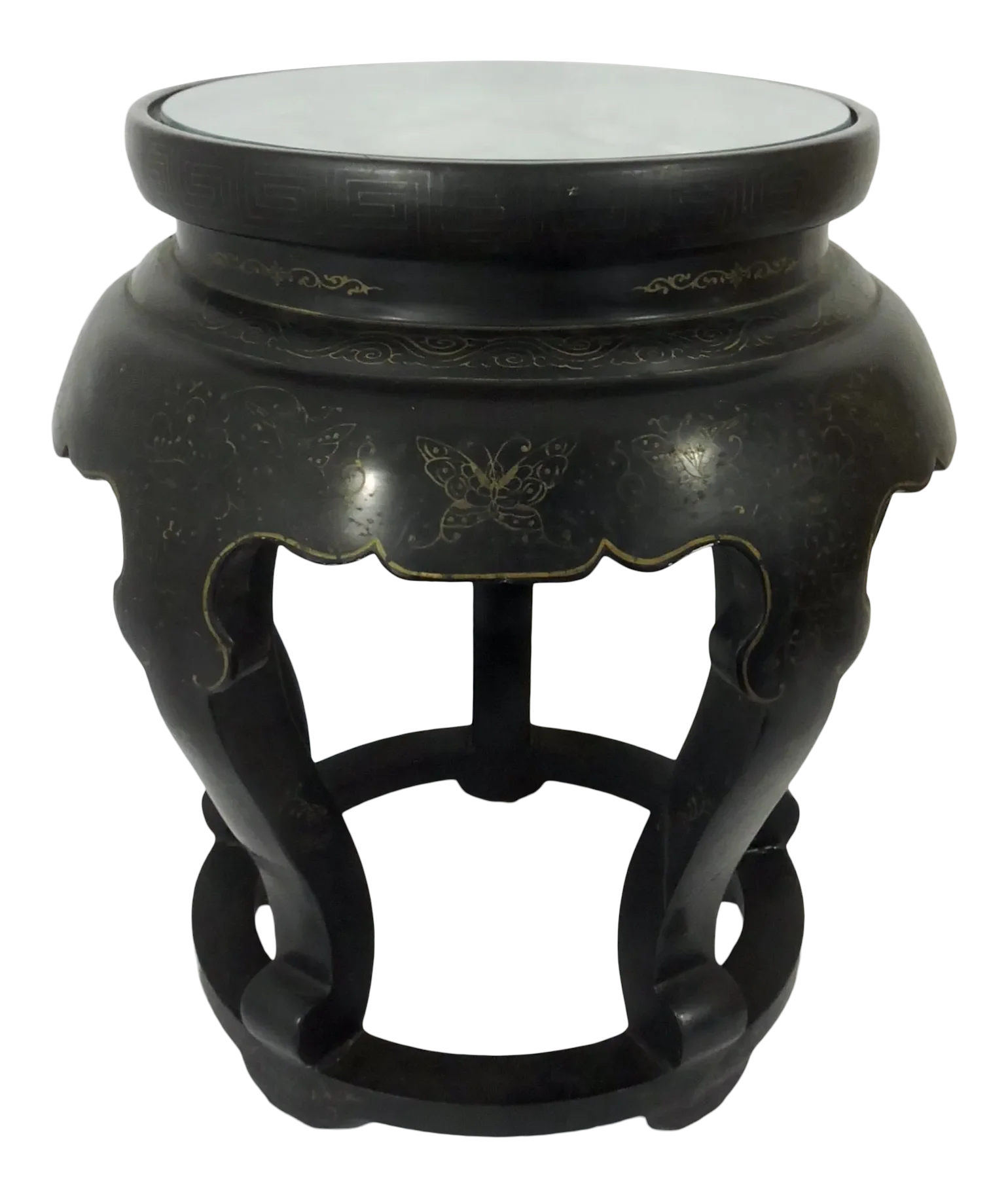 Vintage Mid Century Green & White Jade Black Lacquer Chinese Stool/Side ...