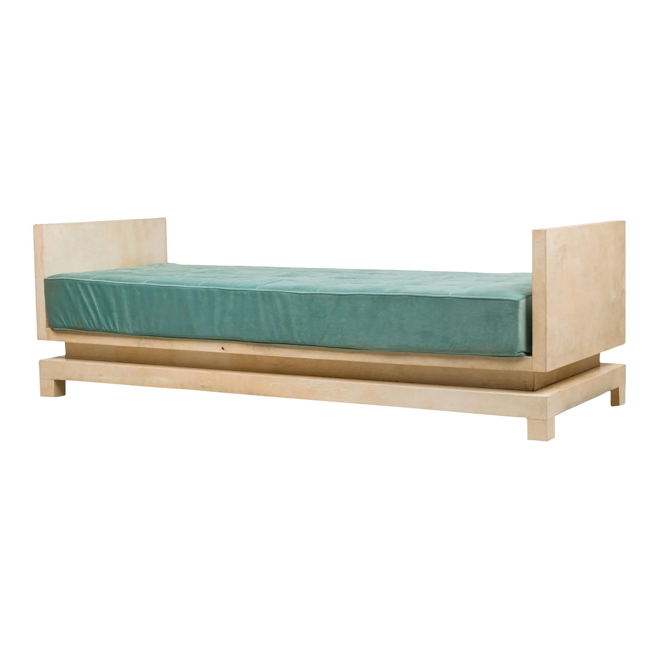 Mid-Century American Parchment and Teal Upholstered Daybed, Manner of ...
