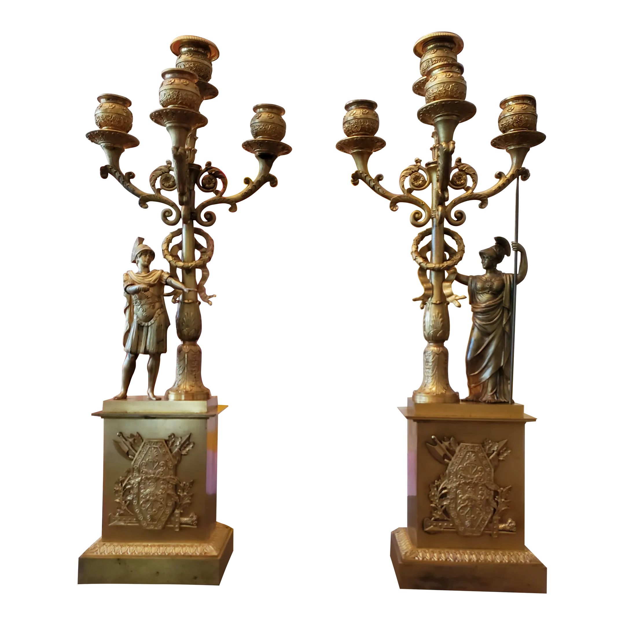 Antique French Empire Bronze Warrior Roman Candelabras - a Pair | Chairish