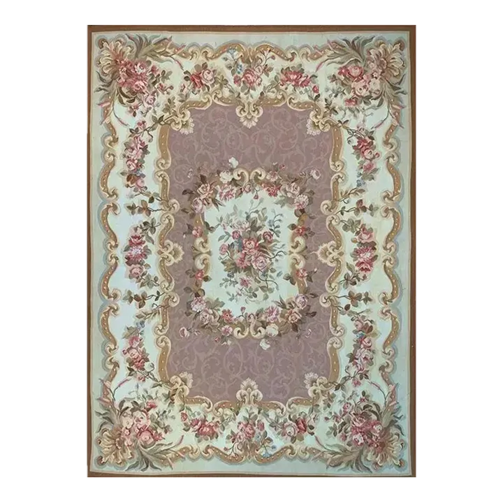 Handwoven French Style Aubusson Area Rug 9’0″ X 12’0″ | Chairish