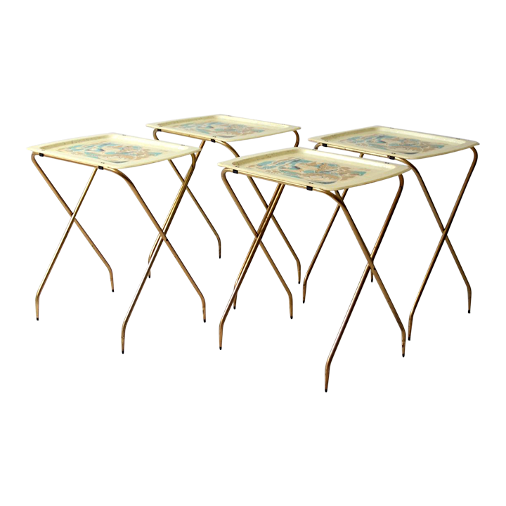 Mid Century Tv Trays Set of 4 With Stand | Chairish