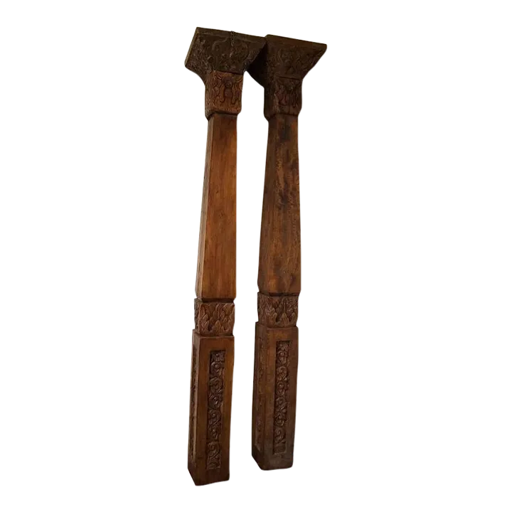 Balinese Carved Teak Columns - a Pair | Chairish