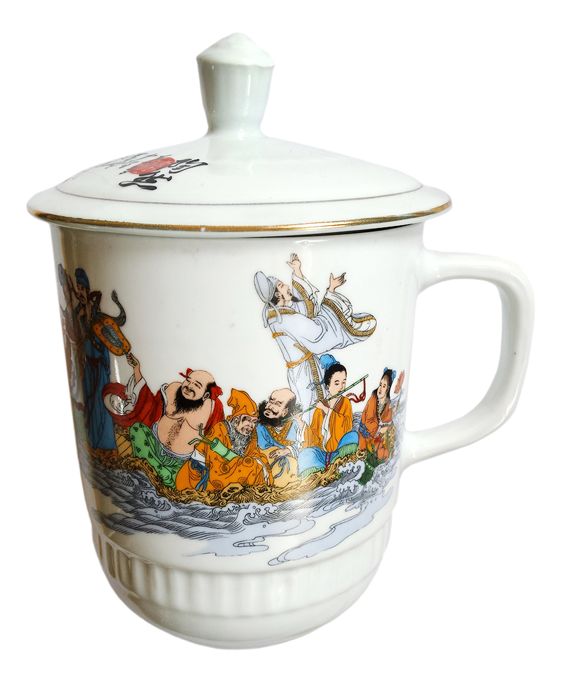 Mid-Century Chinese Eight Immortals Crossing the Sea Lidded Jar by Ran ...