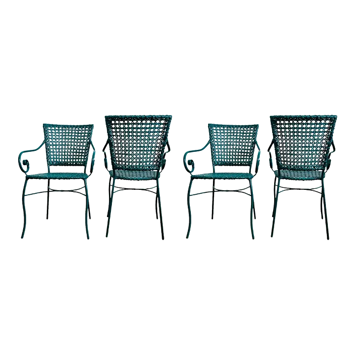Set of 4 Metal Scroll Arm Chairs With Finger Caned Seats and Backs ...