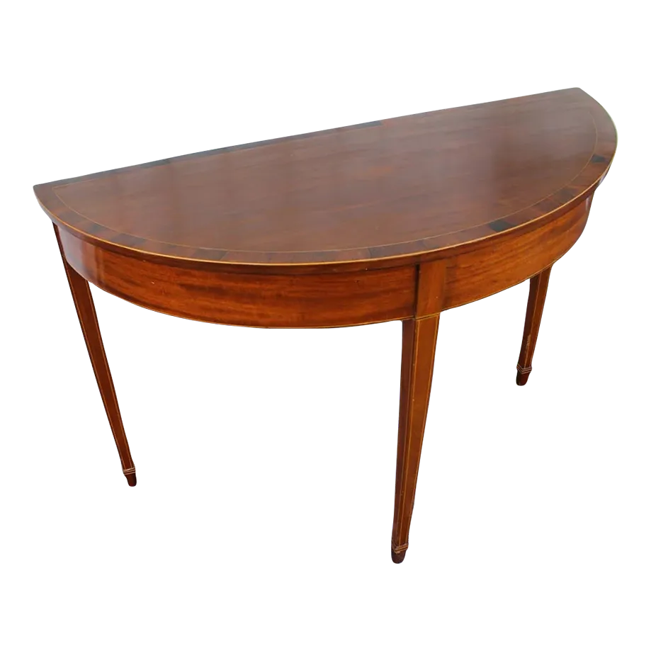 19th C English Sheraton Mahogany Demi-Lune Console Hall Table | Chairish