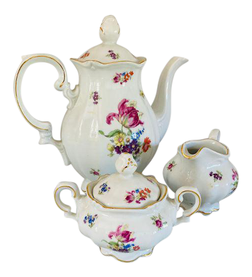 Vintage German Porcelain Floral 3 Pieces Tea Set | Chairish