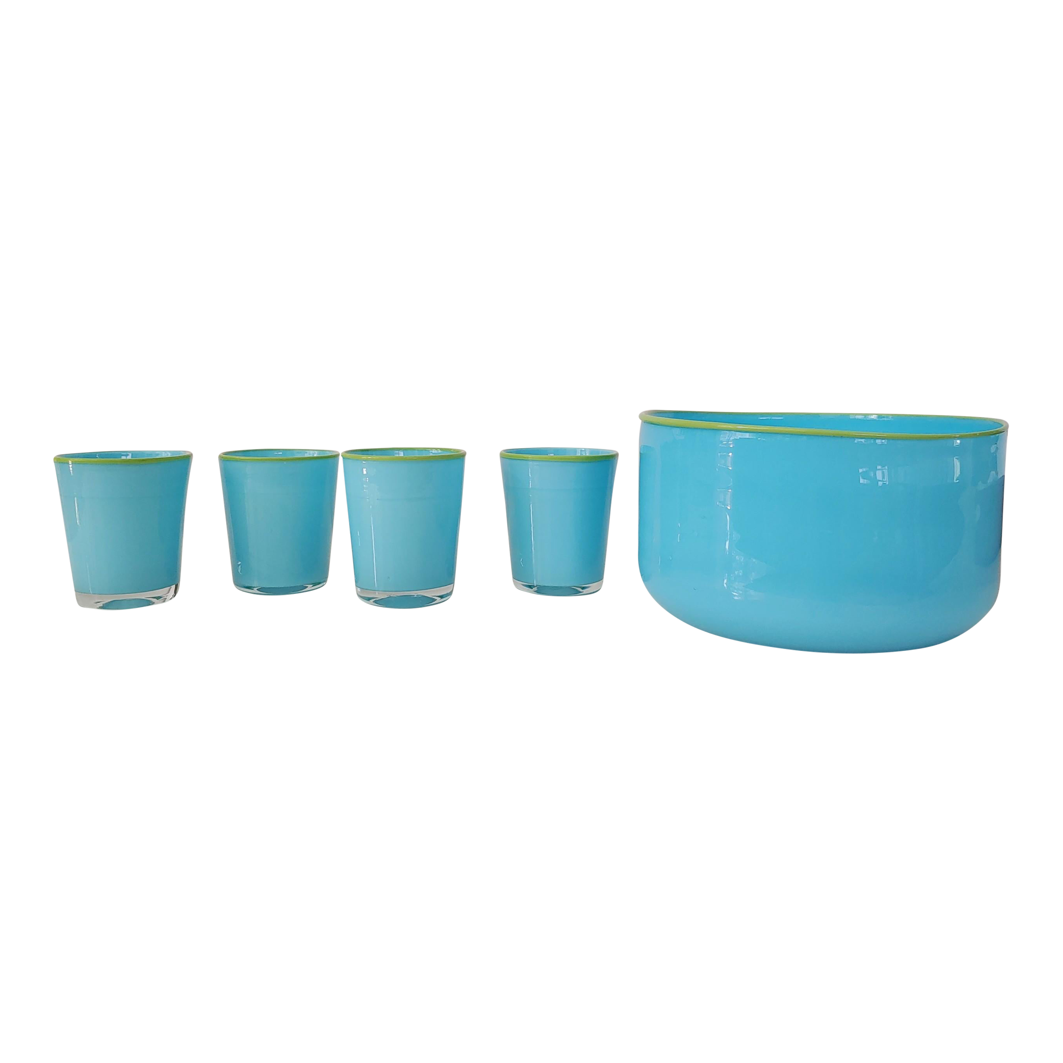 1990s Dansk Boarderline Turquoise Tumblers and Serving Bowl Set, 5 ...