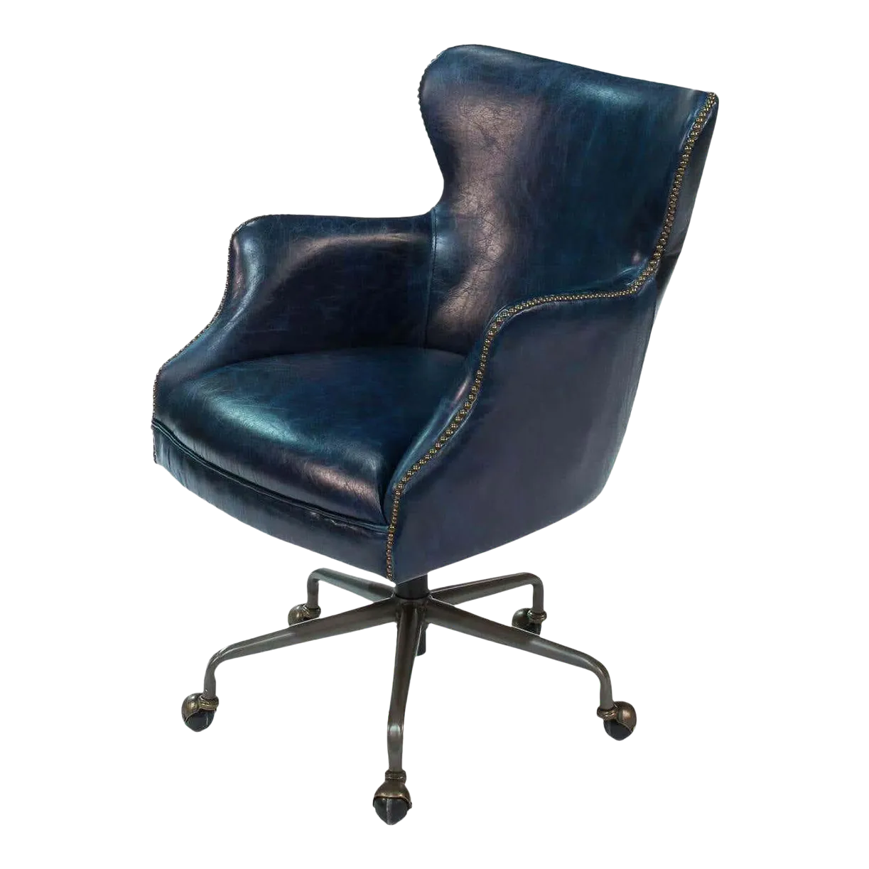 Chateau Blue Classic Leather Office Chair | Chairish
