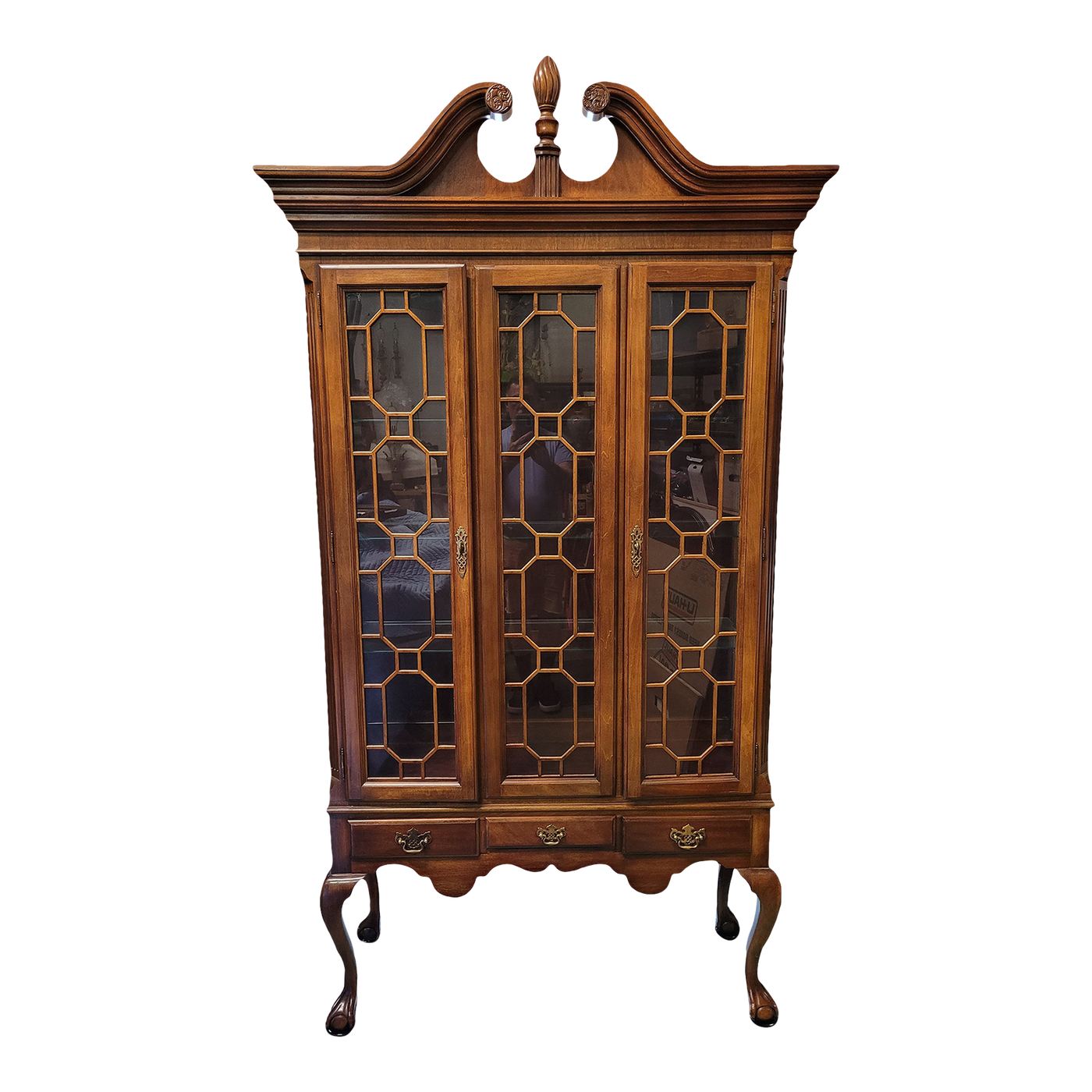 1980s Tall Chippendale Display Cabinet American Drew | Chairish