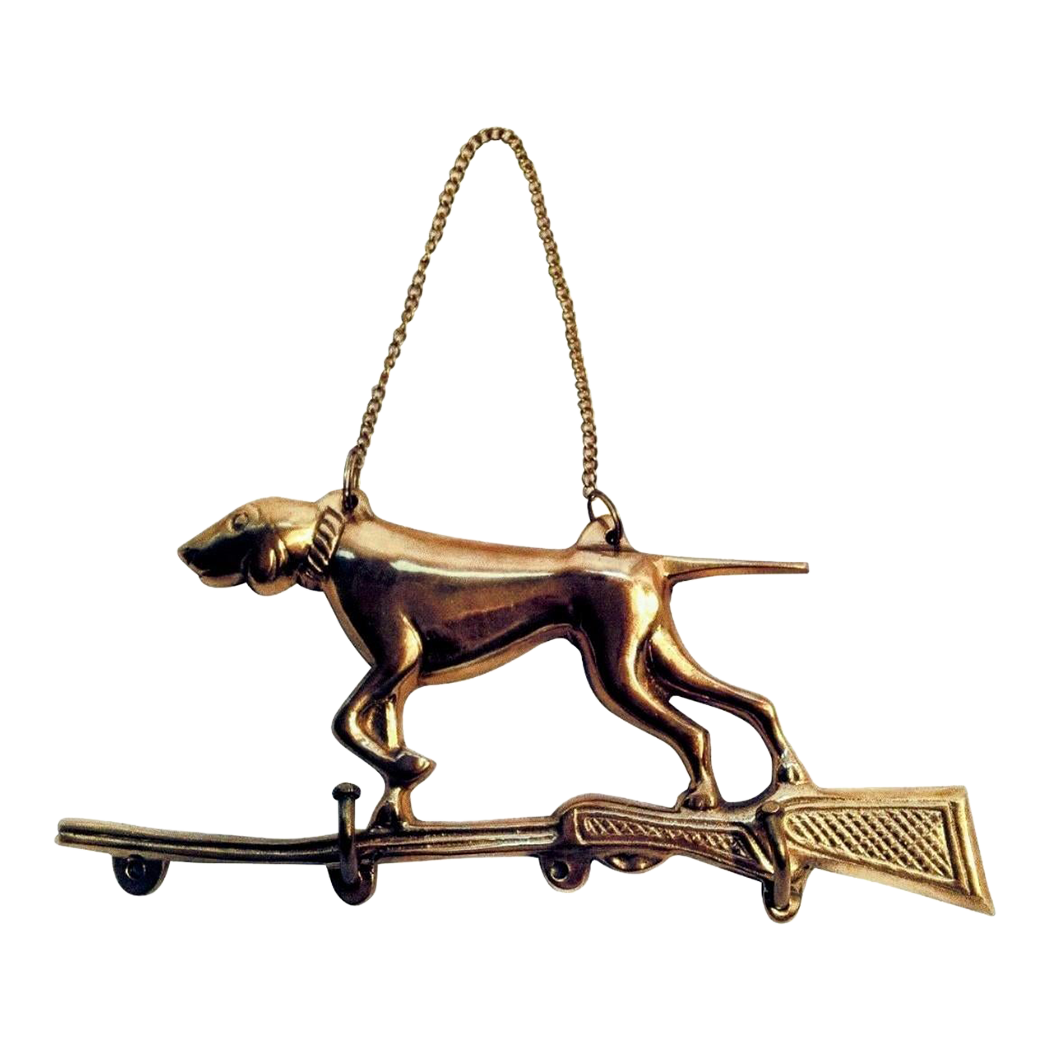 1980s Vintage Brass Hunting Dog & Rifle Key Hook Rack | Chairish