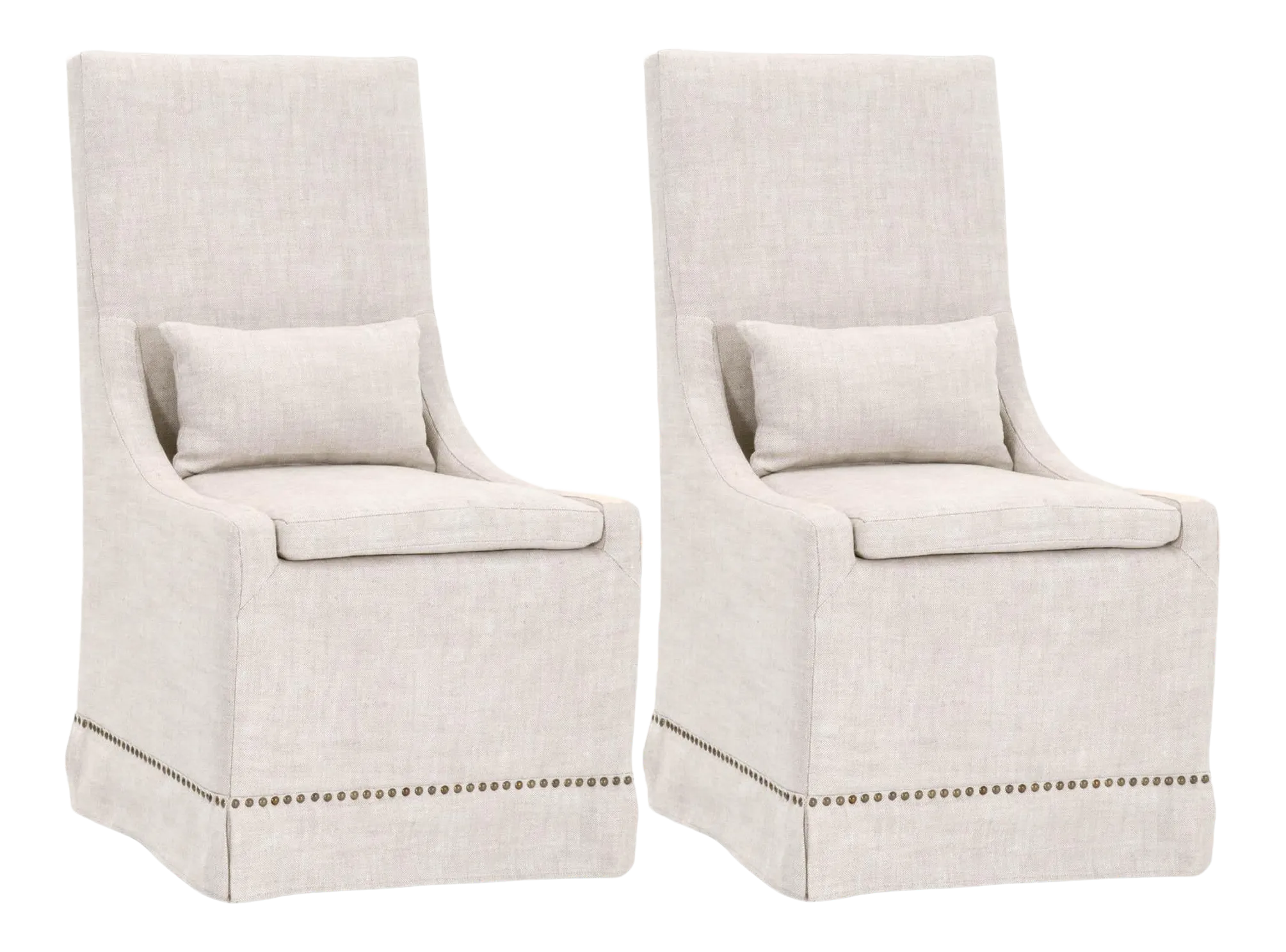 Colleen Wood & Linen Dining Chairs, Set of 2 | Chairish