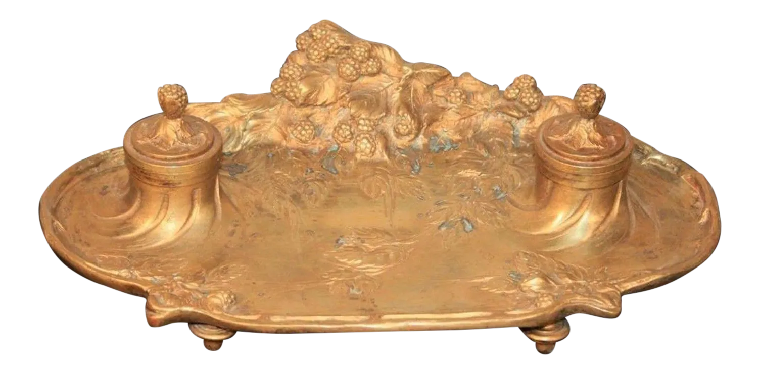 Antique French Art Nouveau Gilt Bronze Inkwell Signed A. Marionnet ...