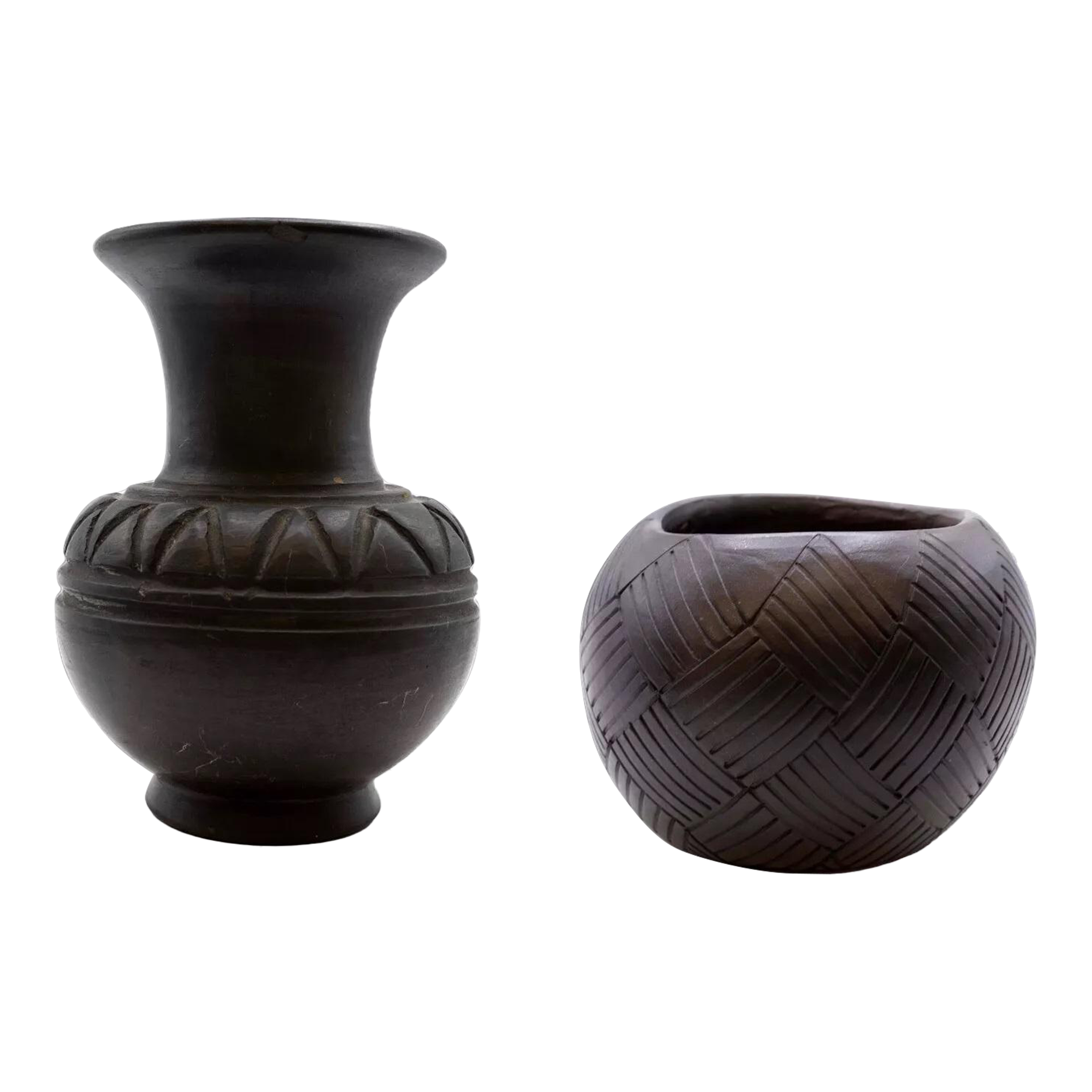 Vintage Lama Oaxaca Native Mexican Black Clay Vessels with Carved ...