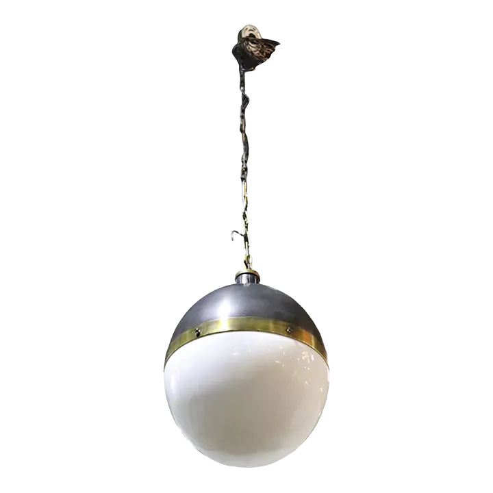Brass and Metal and Glass Spherical Pendant Chandelier Lamp | Chairish