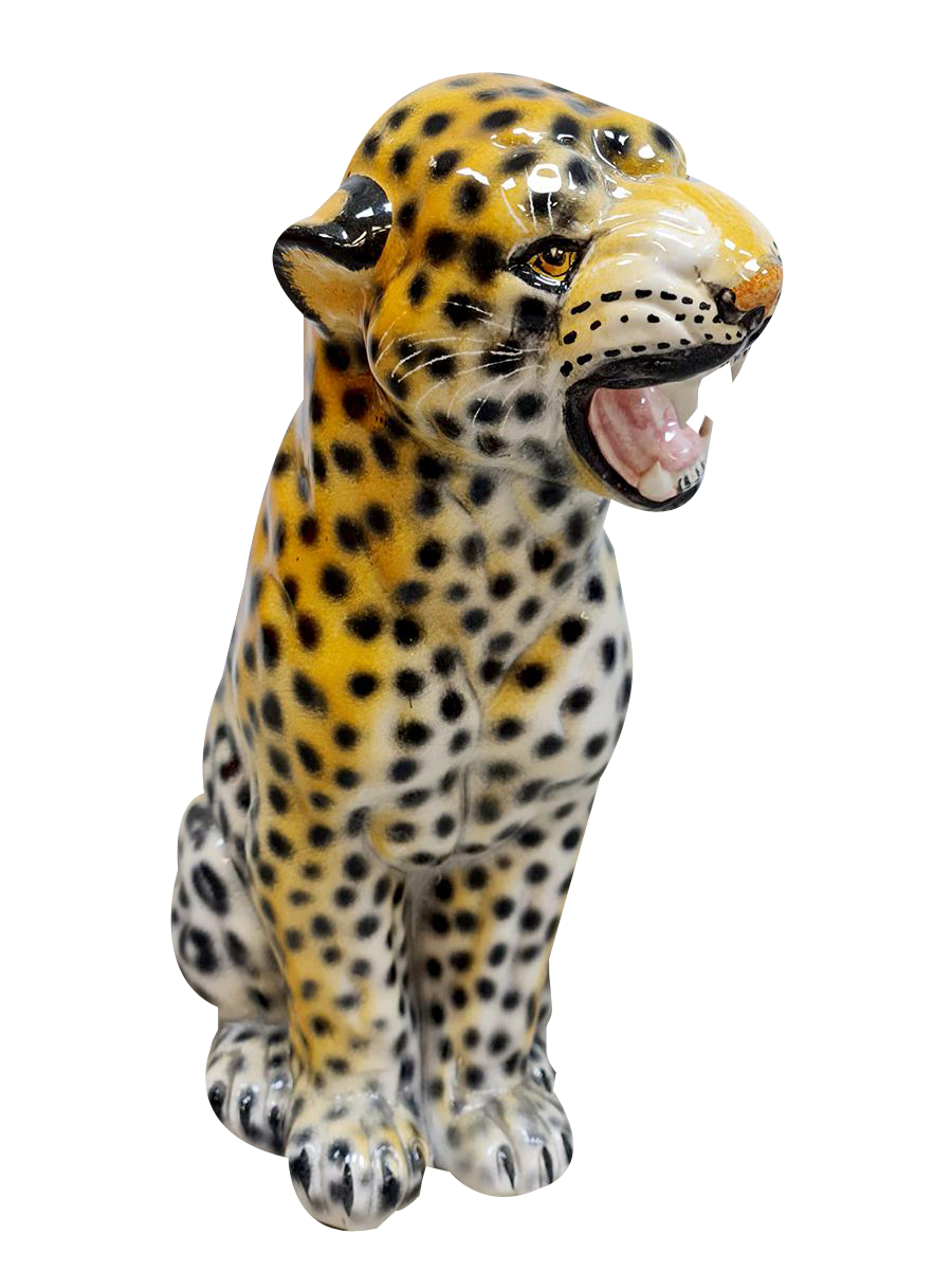Vintage Italian Handmade Ceramic Leopard Cheetah Sculpture | Chairish