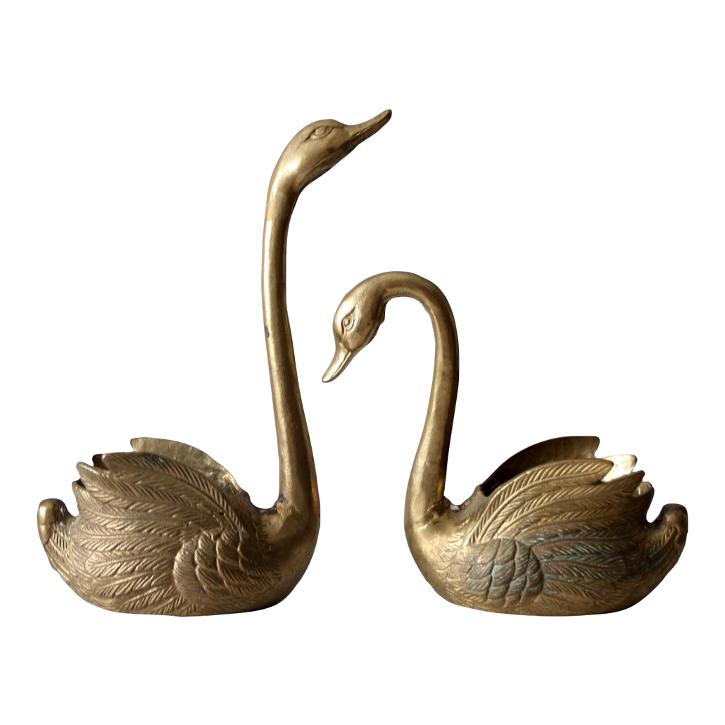Vintage Brass Swans Indoor Planters Pair | Chairish