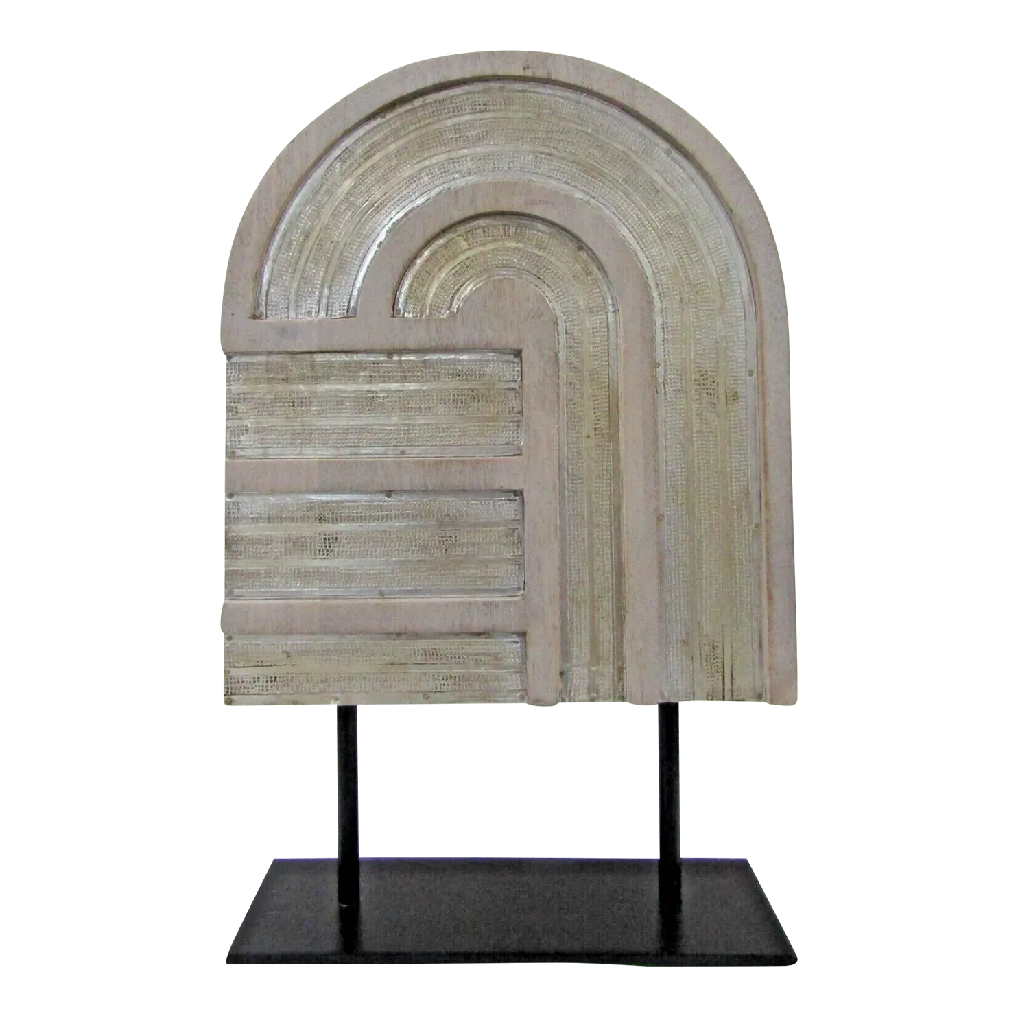 Contemporary Gray Wooden Geometric Tabletop Sculpture 18.5" Tall | Chairish