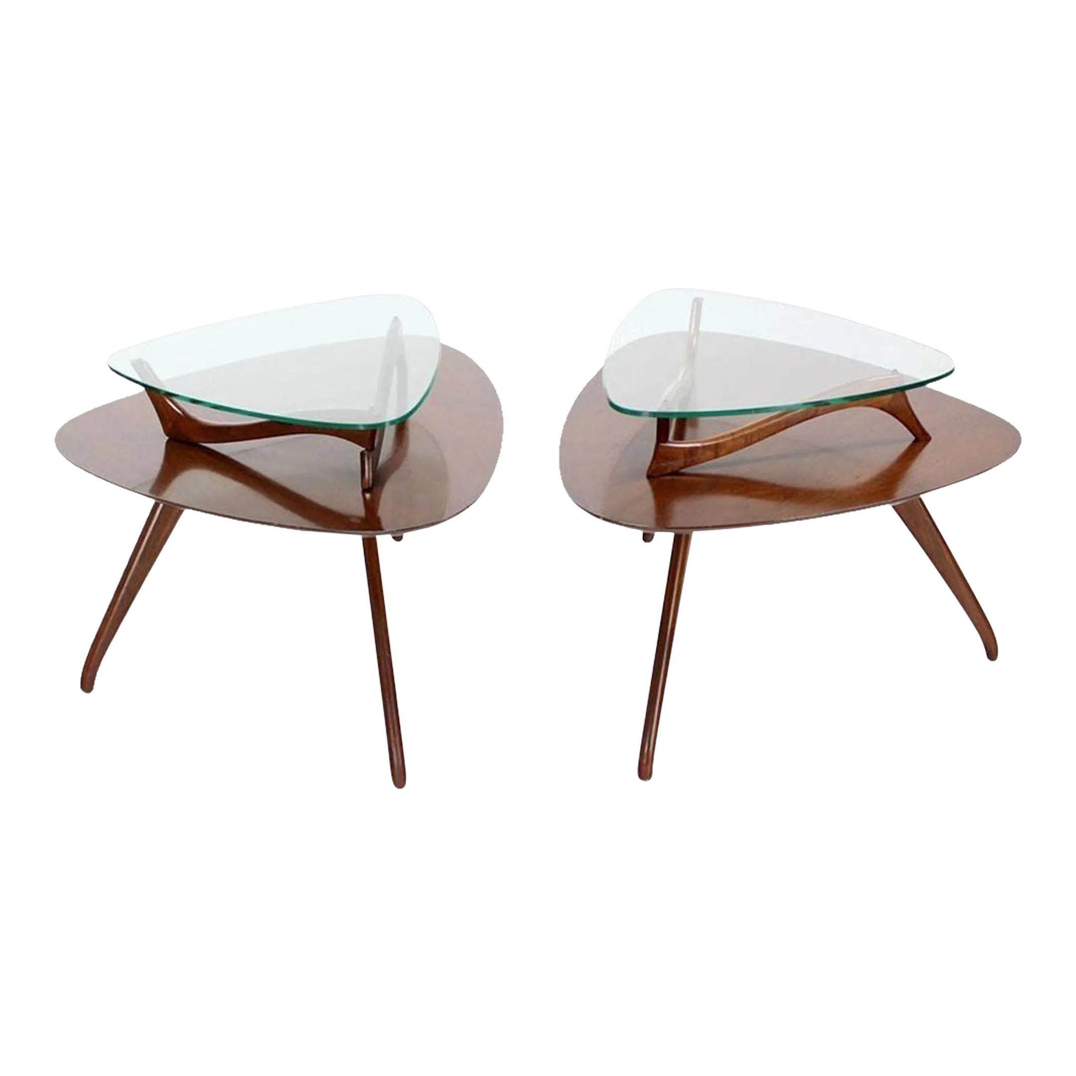 Organic Shape Rounded Triangle End Tables with floating Glass Tops MINT ...