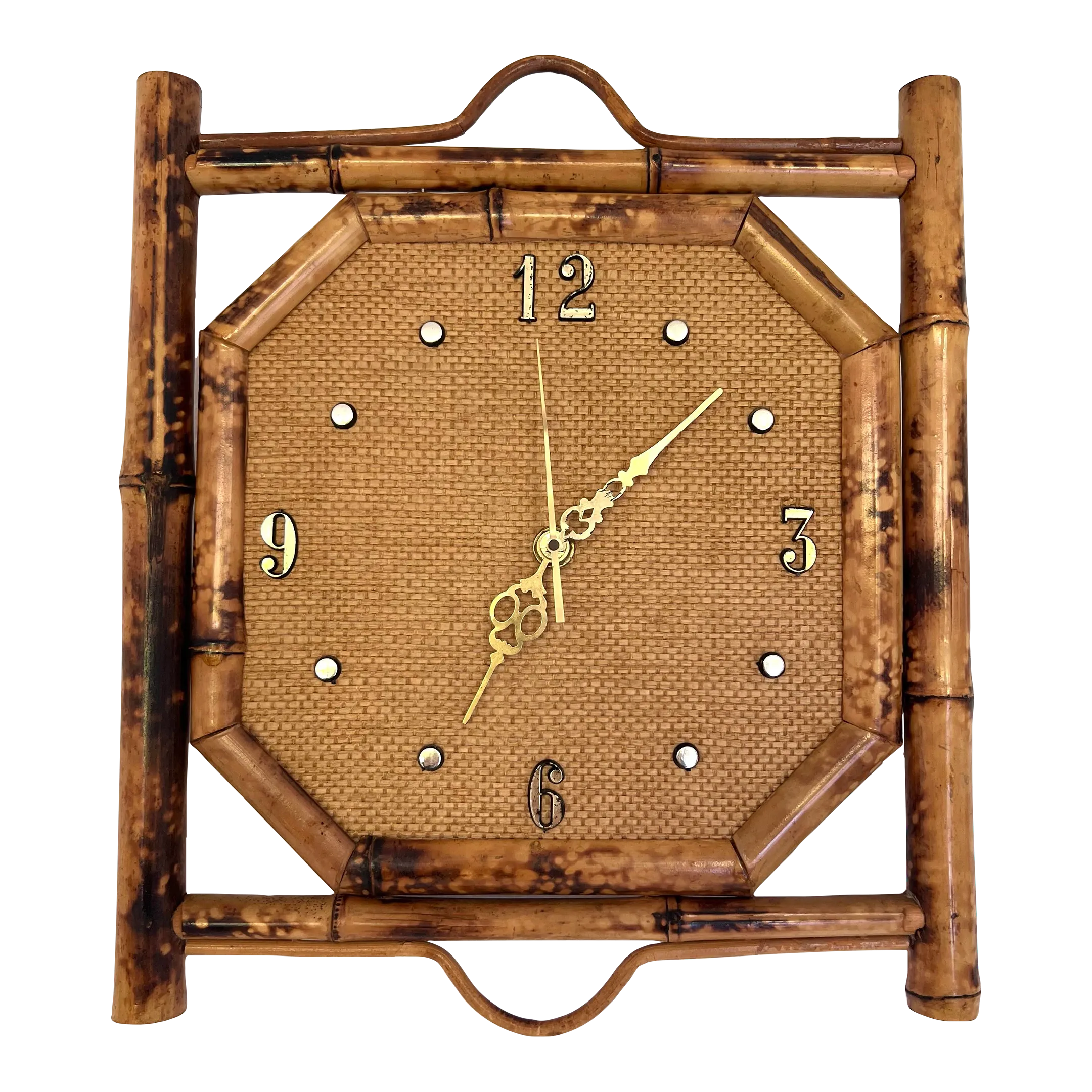Vintage Rattan Tortoise Bamboo Wall Clock | Chairish