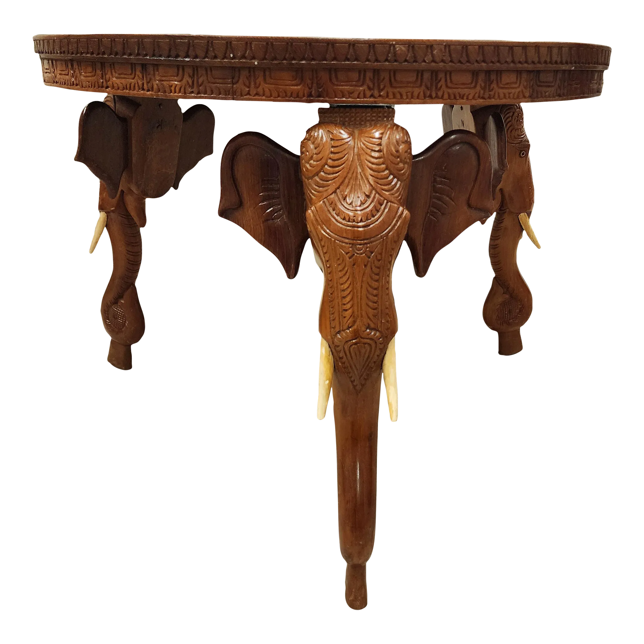 1980s Vintage Indian Wooden Elephant Head Legged Side Table | Chairish
