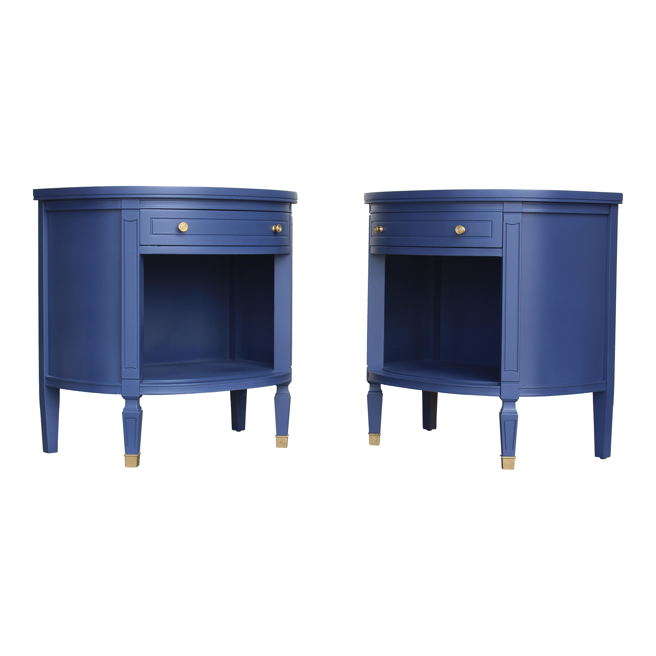 Late 20th Century Pair of Mid Century Demilune Blue Nightstands | Chairish