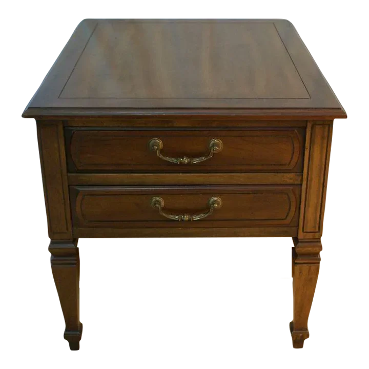 Vintage Mid Century Walnut Rectangular 2-Drawer Side Table with ...