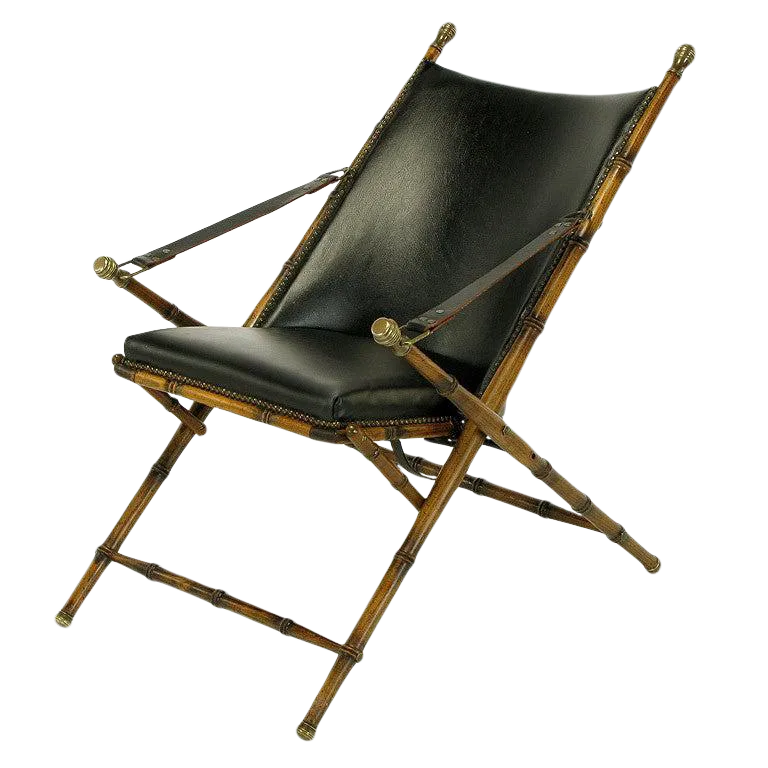 Italian Campaign Chair in Black Leather | Chairish