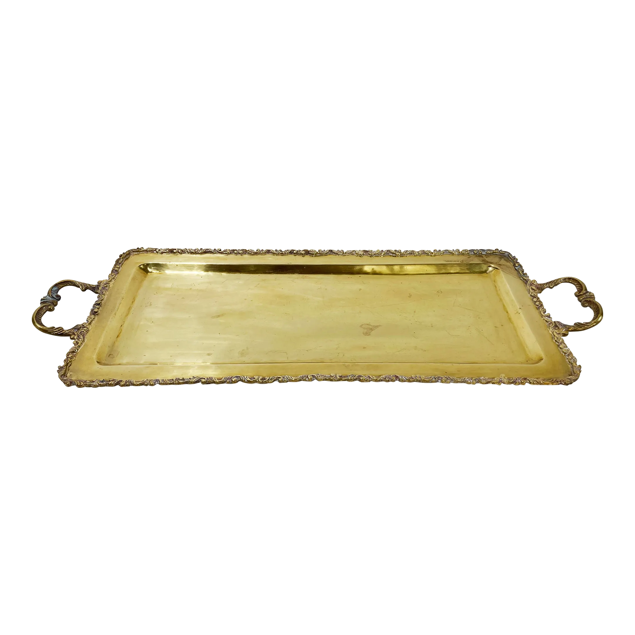 Vintage Rectangular Scrolled Edge Brass Tray | Chairish
