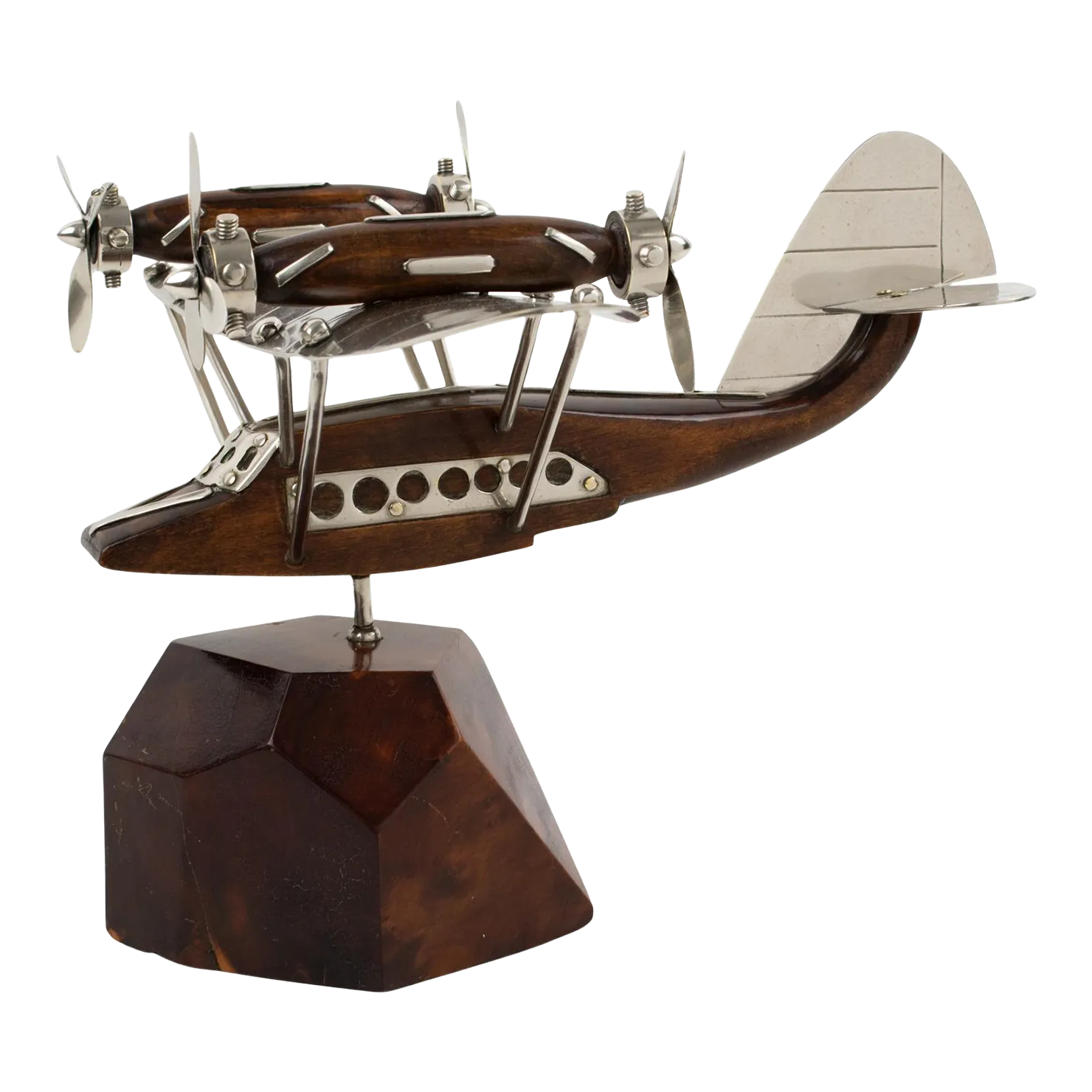 French Art Deco Wood and Chrome Airplane SeaPlane Aviation Model, 1940s ...