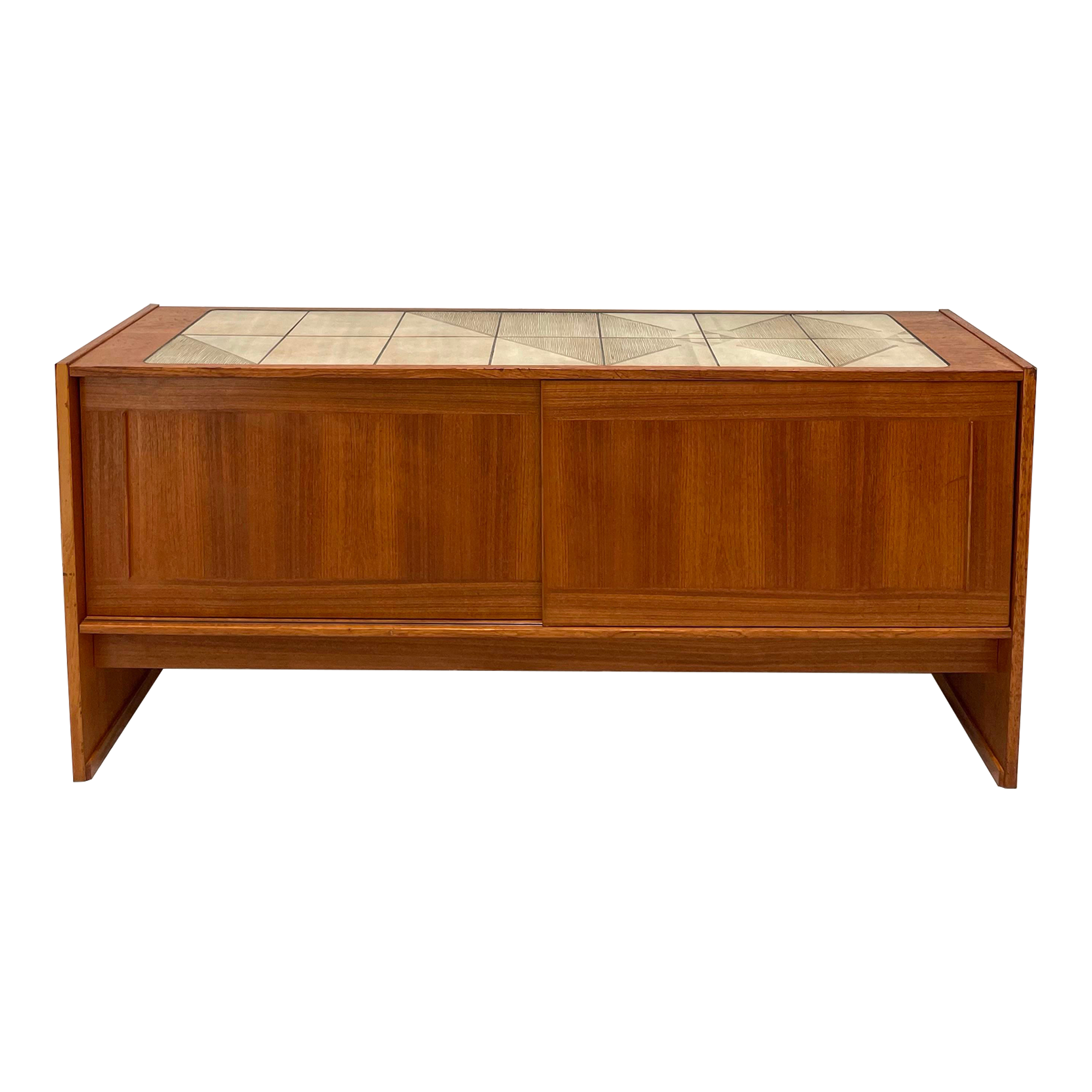 Danish Modern Gangso Mobler Tile Top Teak Sliding Door Credenza Cabinet ...